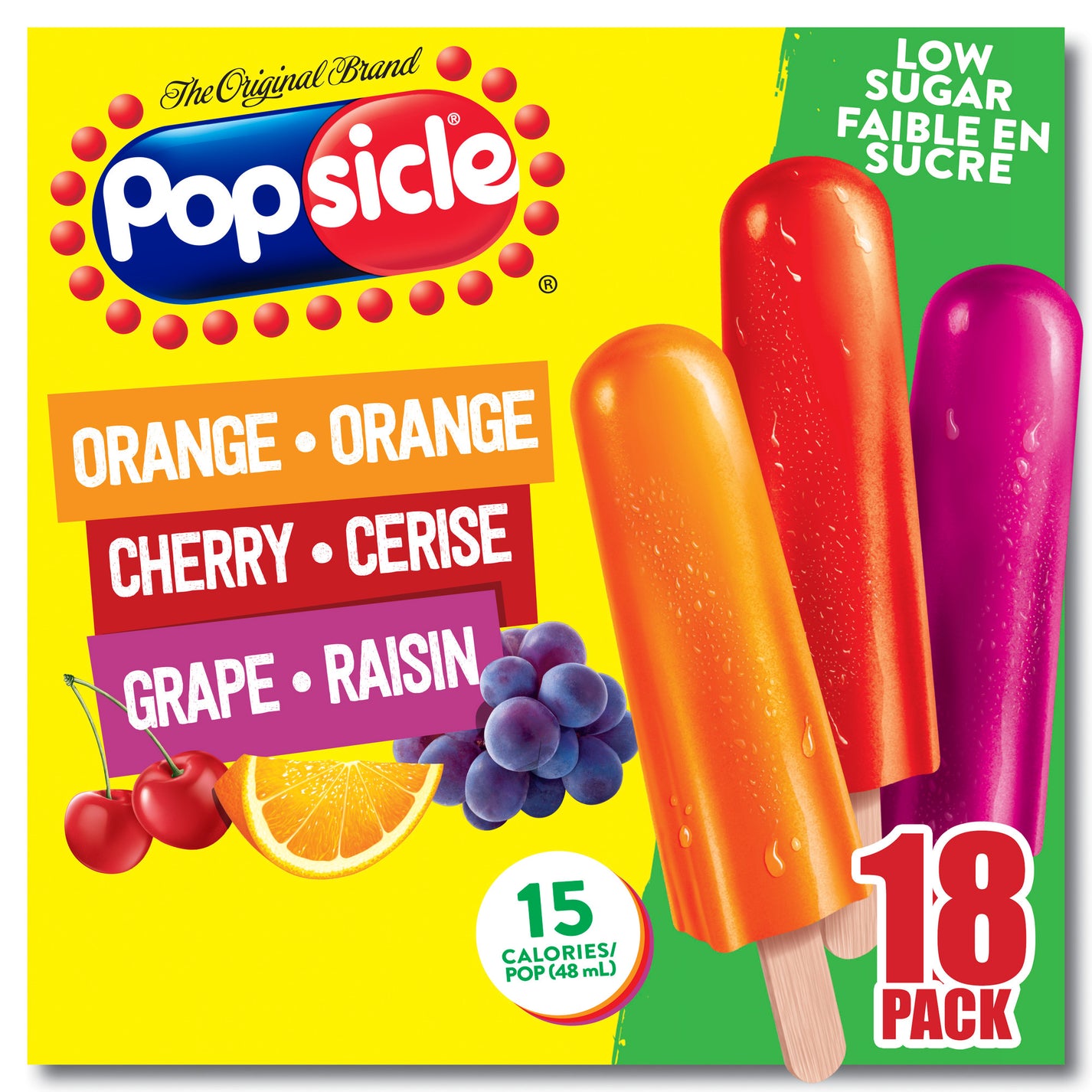 Low Sugar Popsicle® Ice Pops – Orange Cherry & Grape 18 Pack
